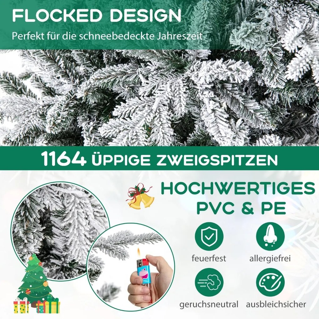 Costway 218 cm velký semišový vánoční stromek umělý vánoční stromek s 8
