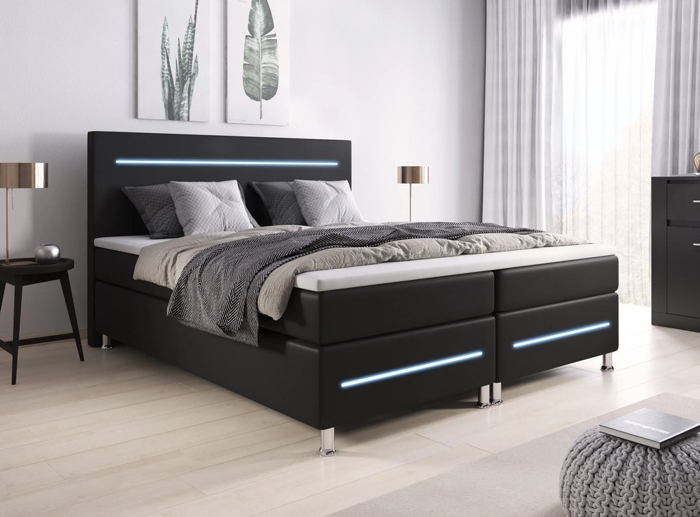 M&B postele Boxspring postel SEJOUR bez úložného prostoru s LED Velikost postele: 120 × 200 cm, Výběr matrace: Taštičková zónová matrace - měkká (70–…