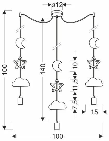 Dětský lustr na lanku TRIO 3xE27/20W/230V šedá/žlutá/bílá