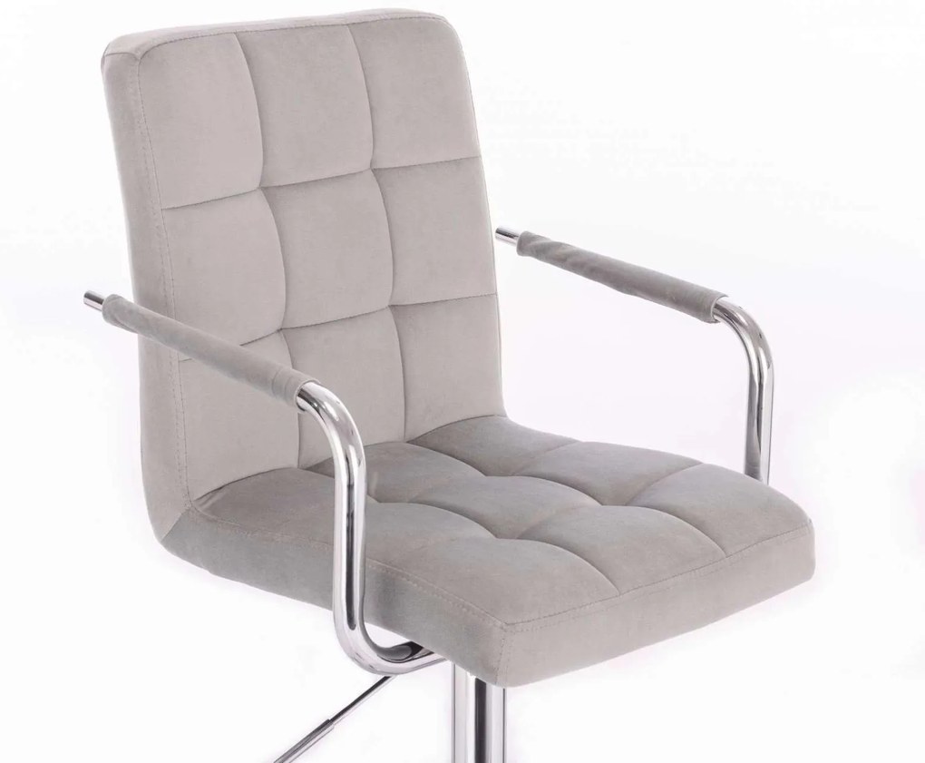 LuxuryForm DESIGN Barová židle VERONA VELUR na stříbrné kulaté podstavě - světle šedá