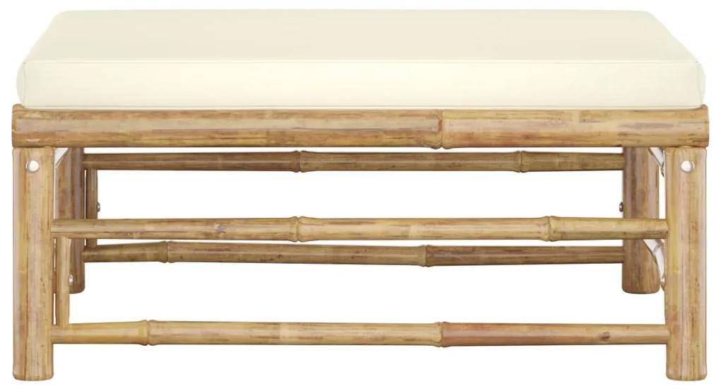 vidaXL Zahradní podnožka s krémově bílou poduškou bambus