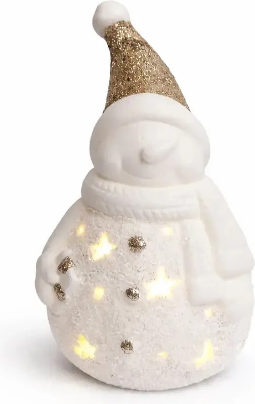 LED dekorace keramický sněhulák, 9,3 × 8,8 × 16,5 cm, teple bílá, 2× LR44