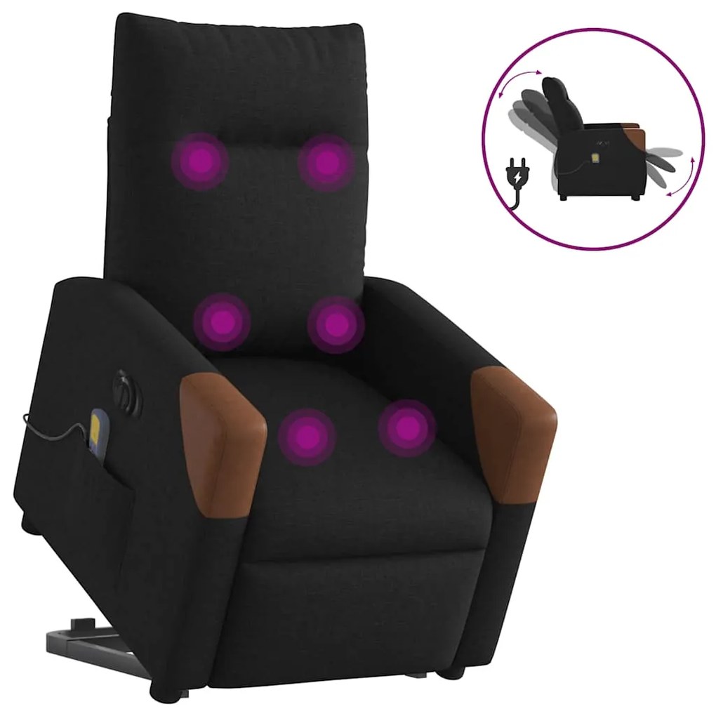 Elektrické zvedací masážní polohovací křeslo černé textil 3324032