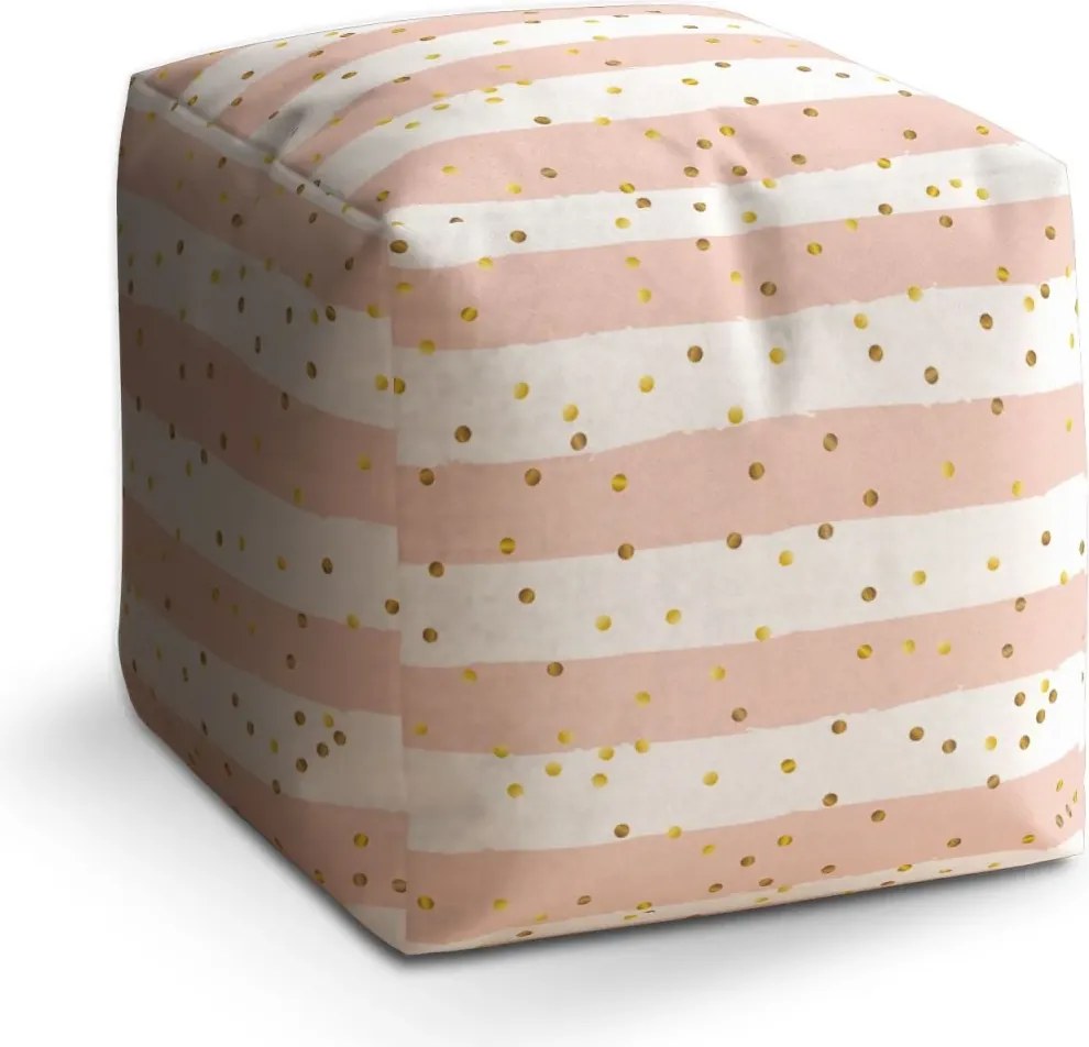 Sablio Taburet Cube Pruhy a zlaté tečky - 50x50x50 cm