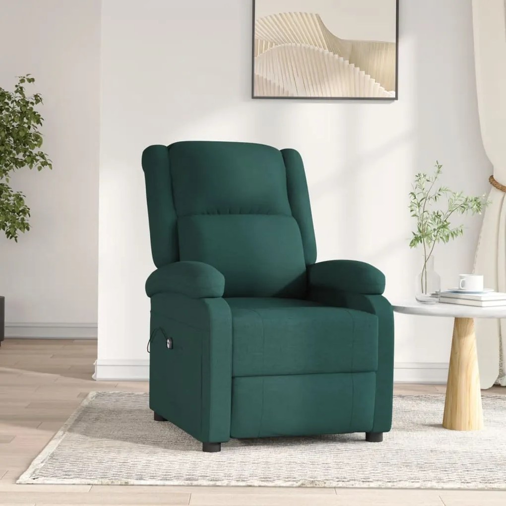Elektrické polohovací křeslo tmavě zelené textil 3098358