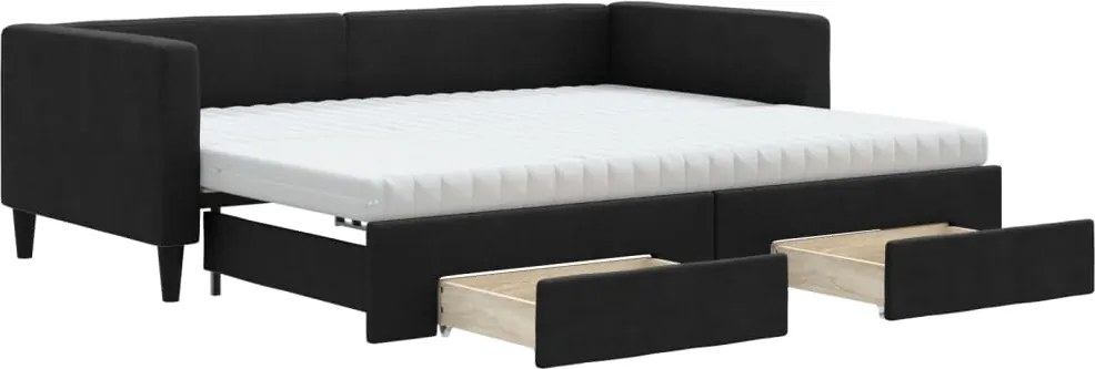 Válenda s přistýlkou a zásuvkami černá 90 x 190 cm textil 3196644