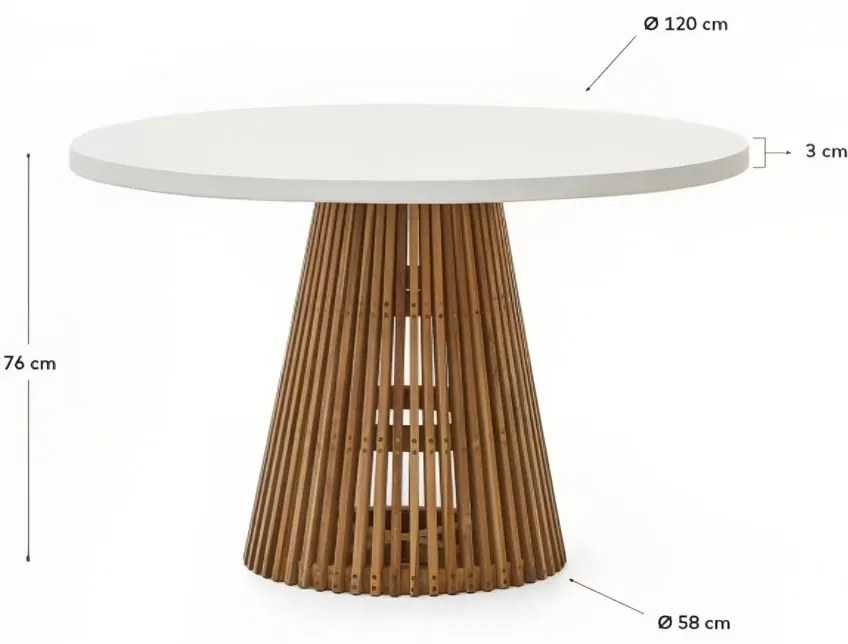 Teakový zahradní stůl s bílou deskou Kave Home Alcaufar 120 cm