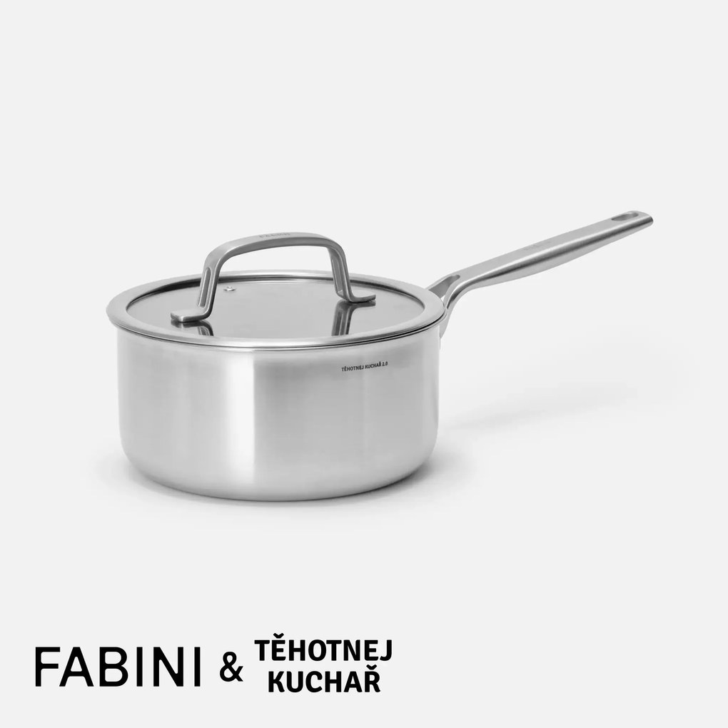 Fabini Rendlík FABINI & Těhotnej kuchař 2.0, Ø 20 cm (3 l) - Nerezový beznýtový rendlík s hybridním keramickým povrchem z vícevrstvé nerezové oceli s poklicí