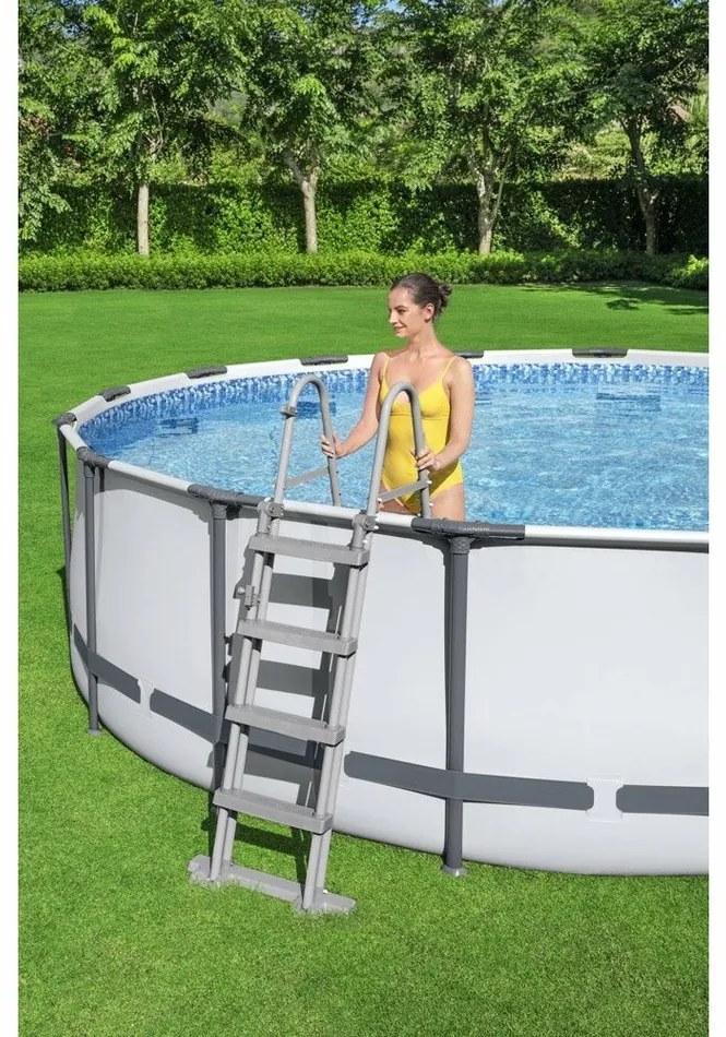 Bestway Kulatý nadzemní bazén Steel Pro MAX s kartušovou filtrací, schůdky a plachtou