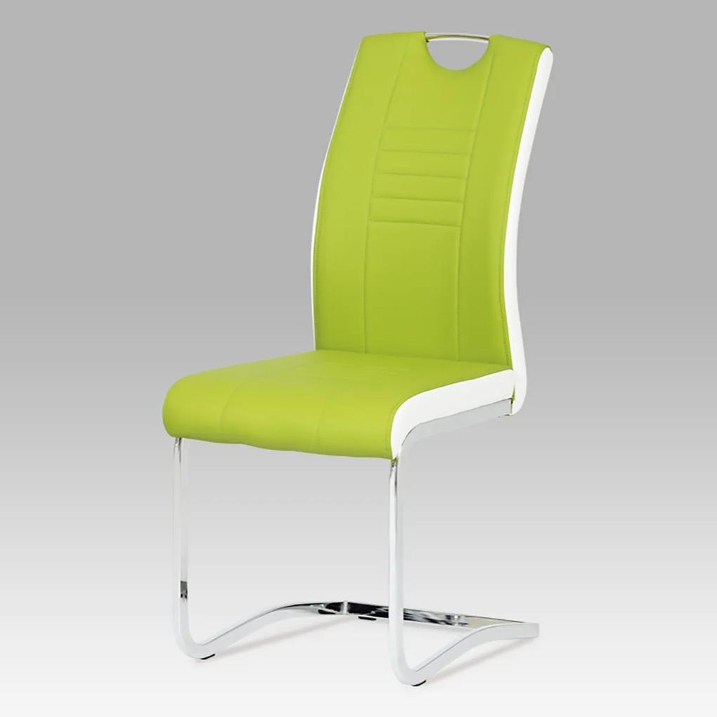 Artium Jídelní židle chrom / koženka limetková s bílými boky - DCL-406 LIM
