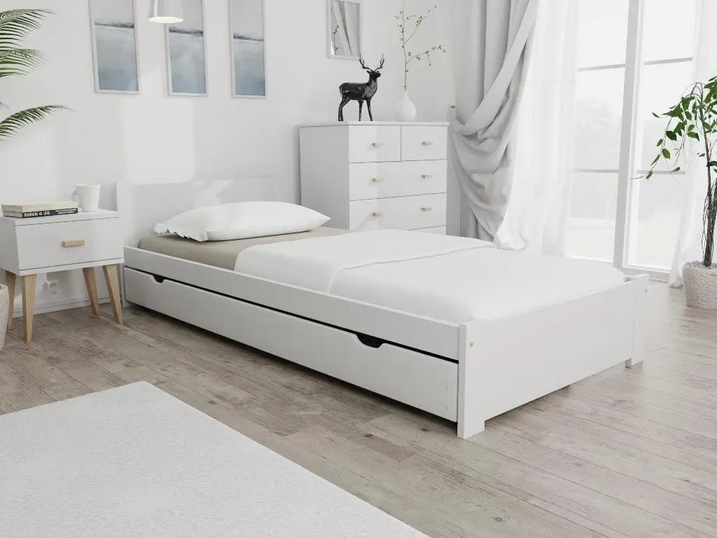 Postel IKAROS 80 x 200 cm, bílá Matrace: Matrace Deluxe 10 cm, Rošt: S laťkovým roštem