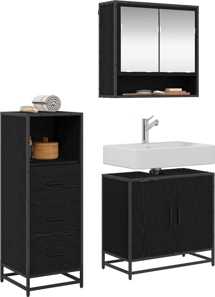 Sada koupelnového nábytku 3 ks Černý dub 65 x 33 x 60 cm 3402446