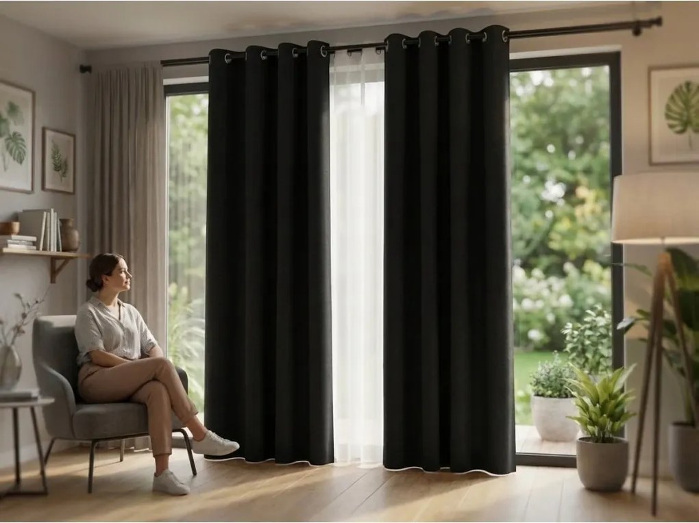 Závěs OXFORD LIGHT 140x250 cm, černý Zavěšení: Řasící páska