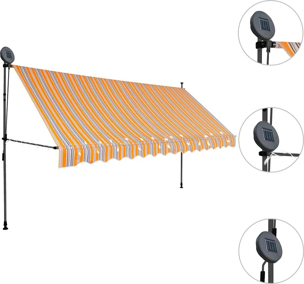 Ručně zatahovací markýza s LED světlem 350 cm žlutomodrá 145853