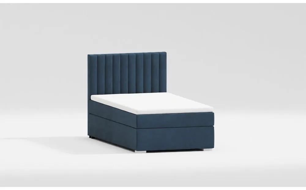 Tmavě modrá čalouněná jednolůžková postel s úložným prostorem s roštem 100x200 cm Bunny – Ropez