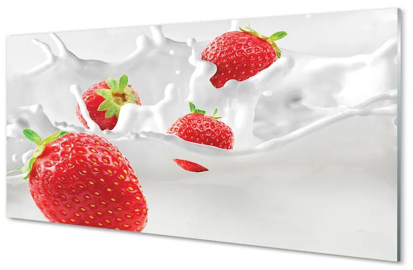 Obraz na skle jahodové mléko 125x50 cm