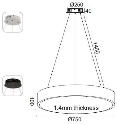 ACA DECOR LED závěsné svítidlo OPTIMUS 60W/230V/3000K/4800Lm/120°/IP20, Flicker free, kruhové černé