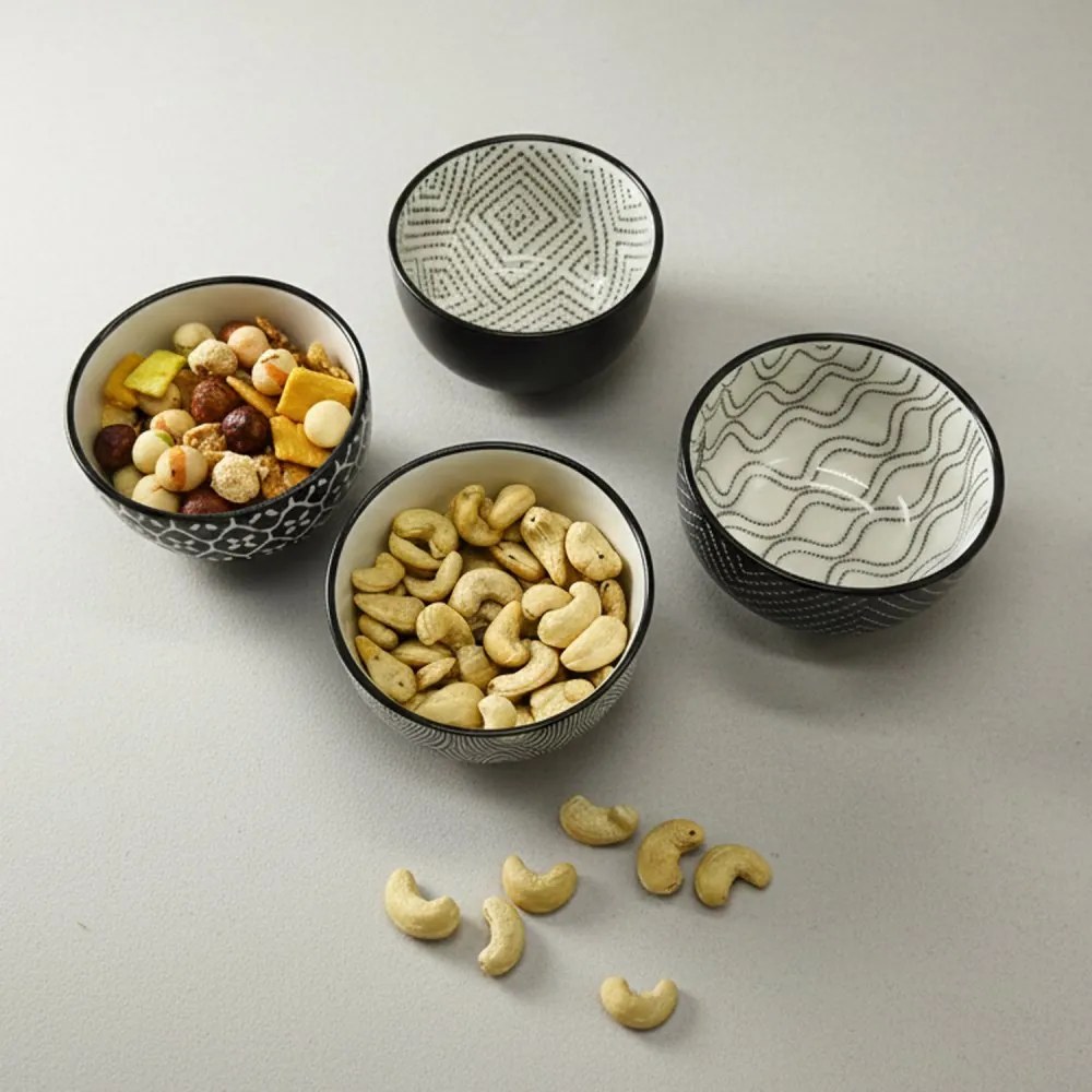 Sada porcelánových misek Bredemeijer Pucheng, 200 ml – černobílý minimalistický set