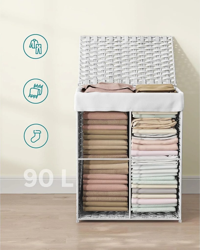 Bambusový prádelní koš, 90 litrů, bílý