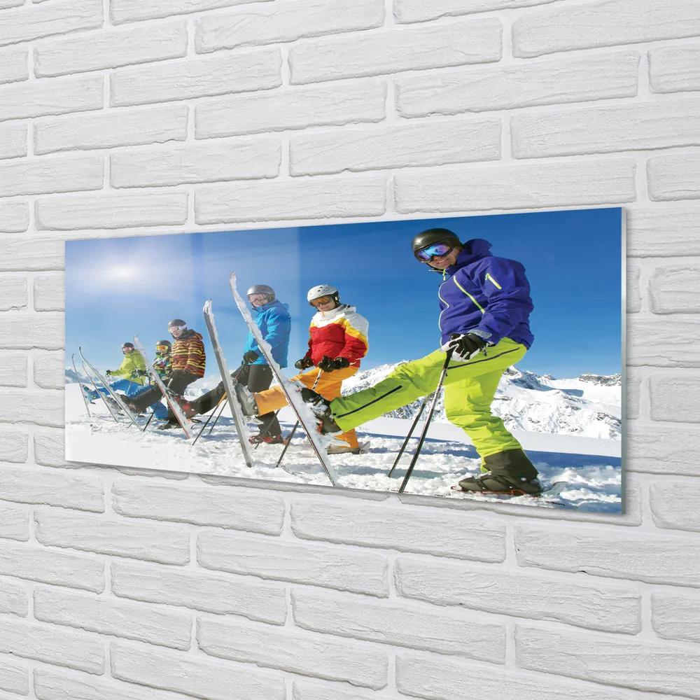 akrylový obraz Lyžaři zimní hory 120x60 cm