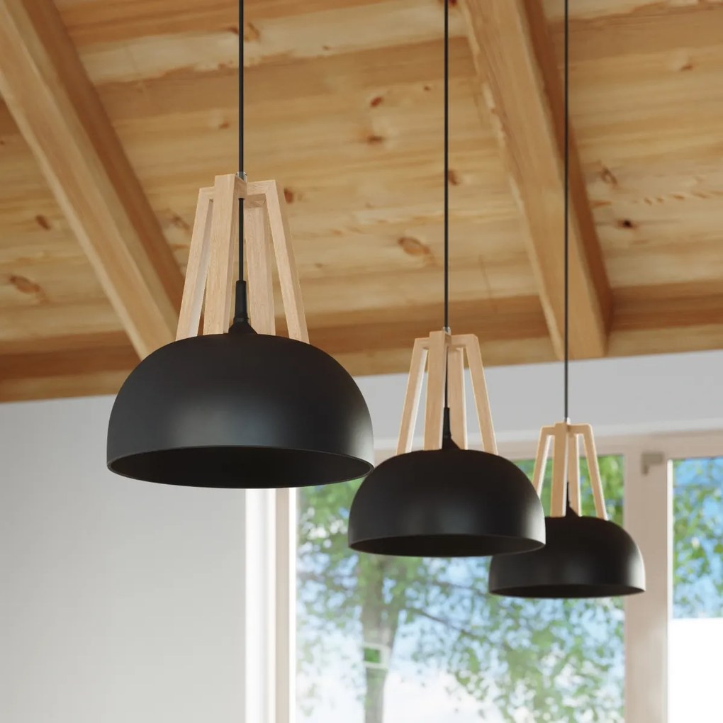 Sollux Lighting Závěsné svítidlo CASCO černé/přírodní dřevo