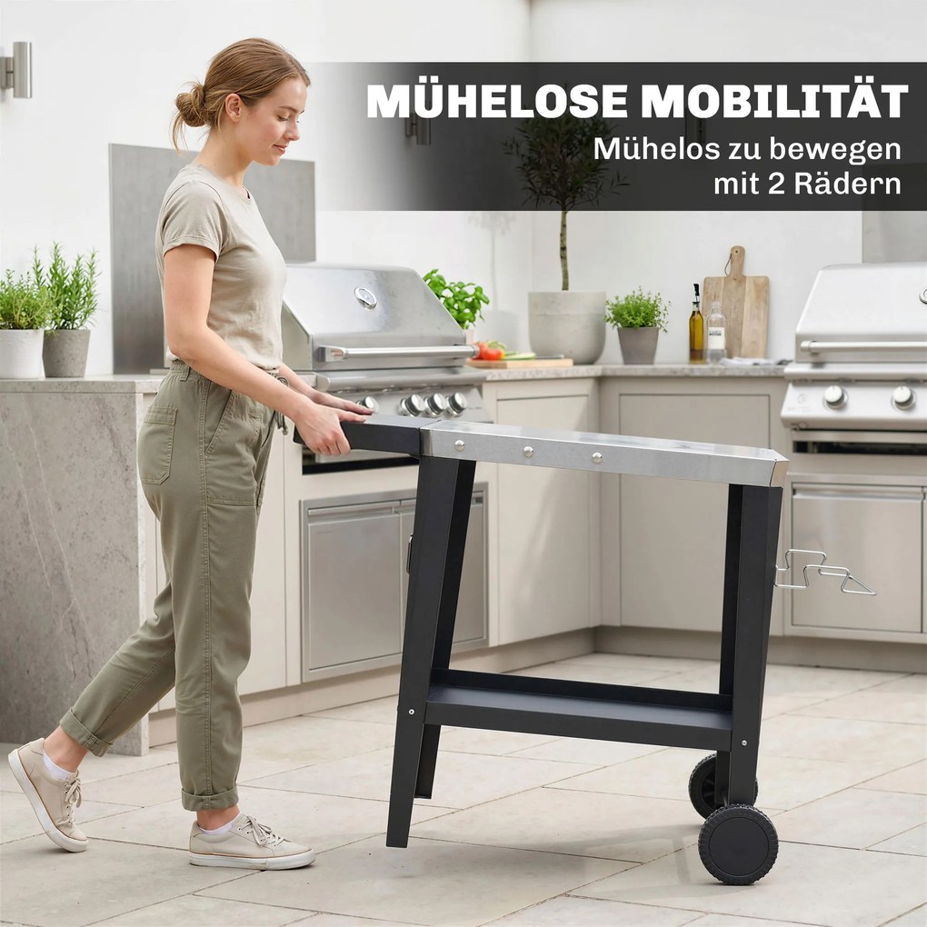 Kuchyňský vozík s kolečky Servírovací vozík s háčky Držák na papírové role Stojan na odpadkové koše Nerezová ocel 115 x 67,5 x 80,5 cm Černá barva