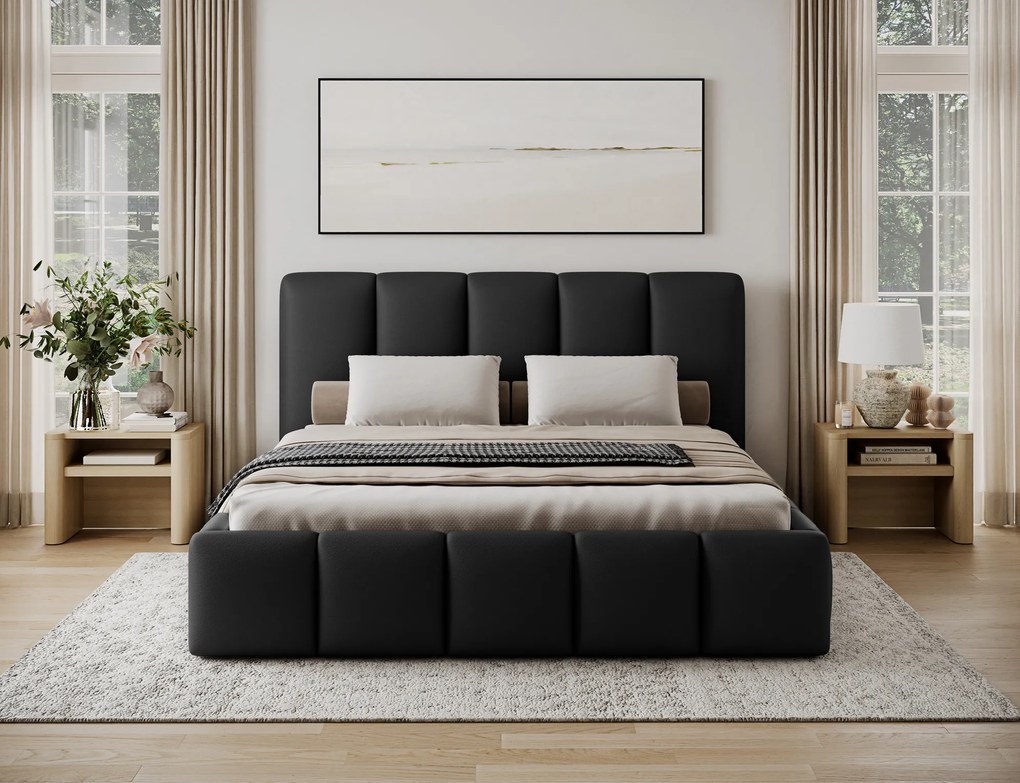 Postel Edvige + Dřevěný rám + plynový výtah + kontejner 140x200