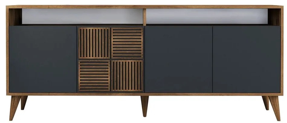 Nízká komoda v dekoru ořechu v antracitové a přírodní barvě 180x79 cm Milan – Kalune Design