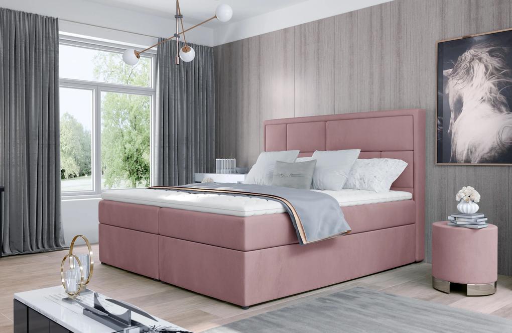 Kvalitní box spring postel Meredit 180x200, růžová Velvet