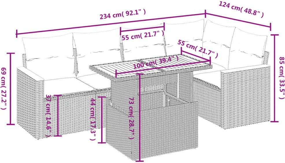 6dílná zahradní sedací souprava s poduškami béžová polyratan 3273068