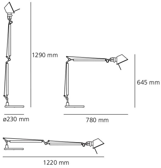 Artemide Tolomeo Tavolo LED, hliníková stolní lampa se stmívačem, 8W LED 2700K, 78+64cm