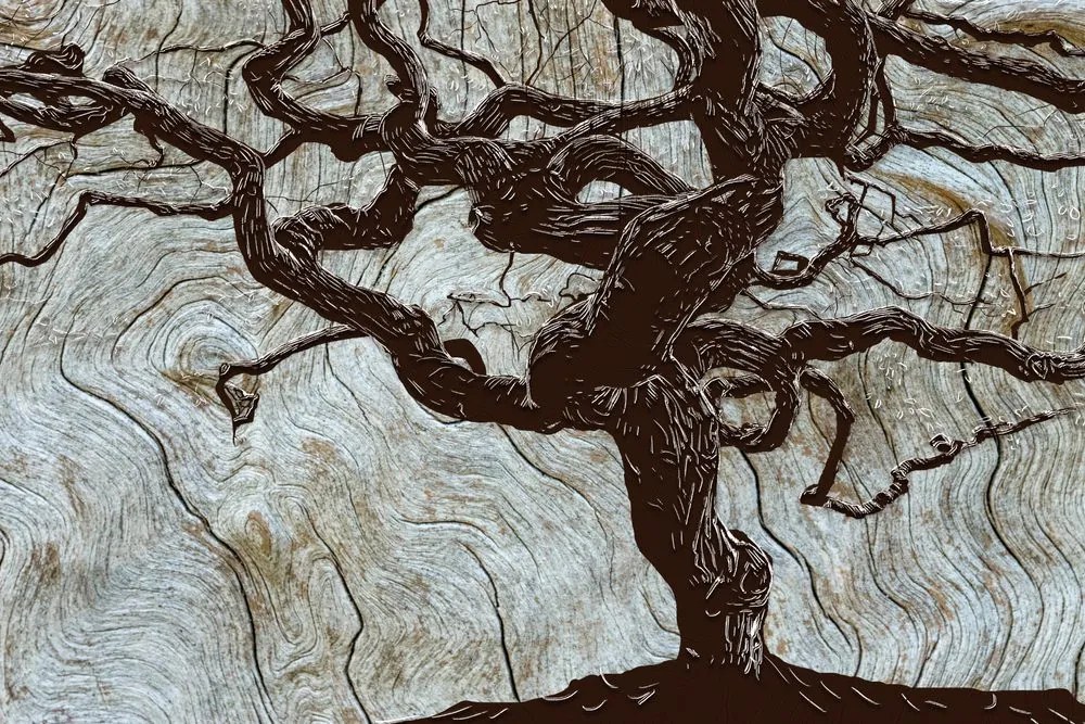 Samolepící tapeta abstraktní strom na dřevě