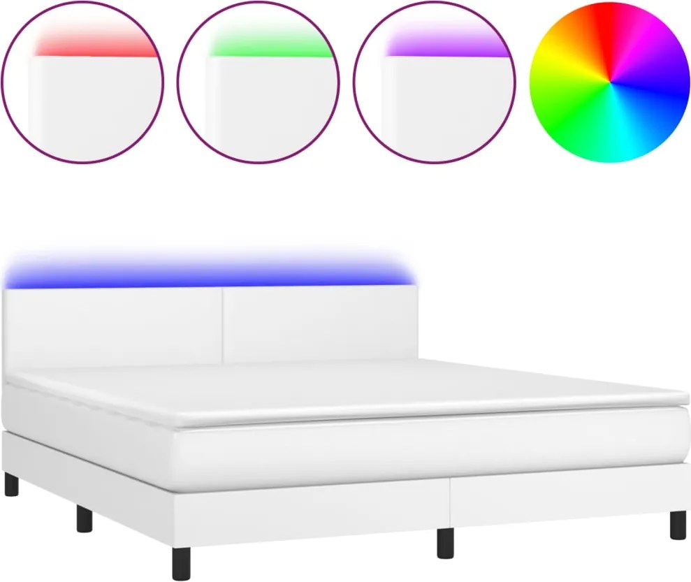 Box spring postel s matrací a LED bílá 180x200 cm umělá kůže 3134118