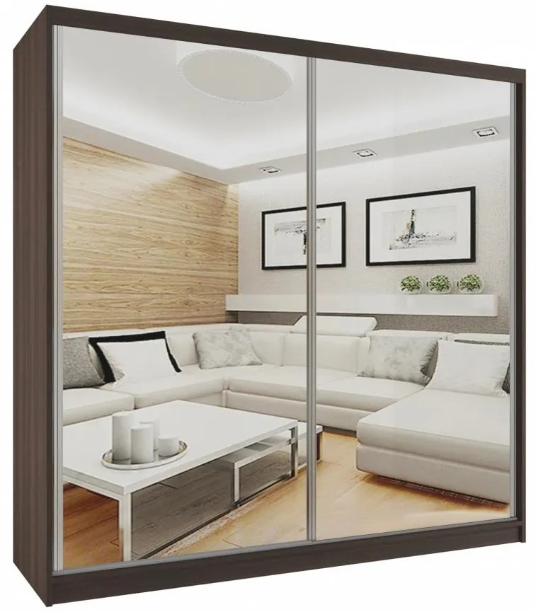 Luxusní zrcadlová šatní skříň Primavera 133 cm - wenge