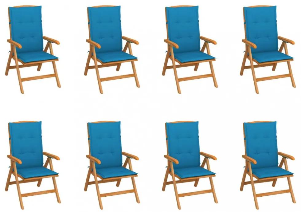 Skládací zahradní židle s poduškami 8 ks teak / látka Dekorhome Šedá kostka