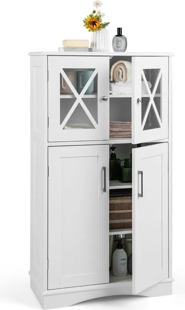 Costway WC skříňka do koupelny, na prádlo s dvířky – 60 × 30 – 60 × 30 × 108 cm