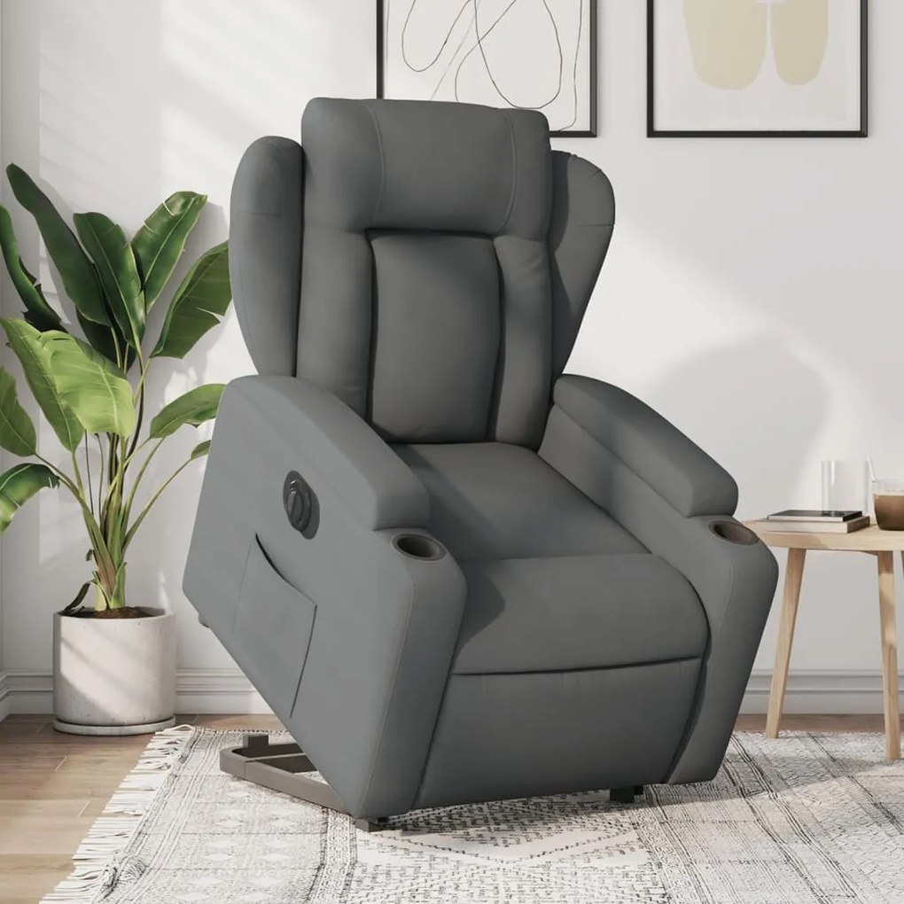 Elektrické zvedací polohovací křeslo tmavě šedé textil 3204507