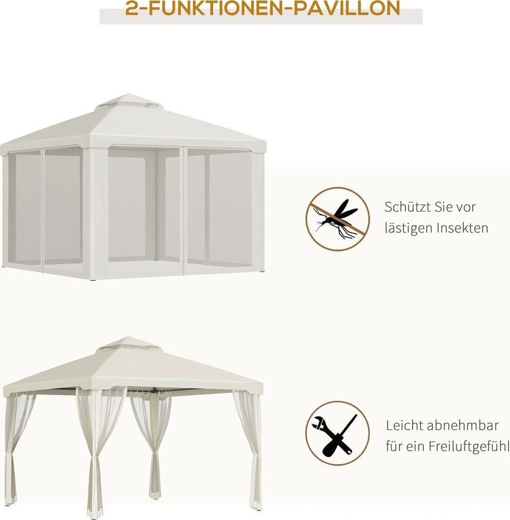 Zahradní altán Outsunny 3x3 m se 4 bočními stěnami, zahradní stan z kovu a polyesteru odolný proti povětrnostním vlivům, krémově bílý, pro zahradní p…