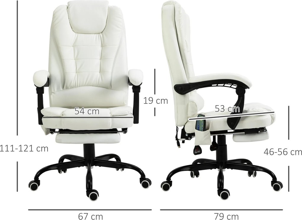 Vinsetto Masážní Kancelářská Židle, Ergonomická Židle s Nastavitelnou Výškou, Sklopným Opěradlem a Ovládáním na Kabel, Sklopnou a 360° Otočnou Podnož…