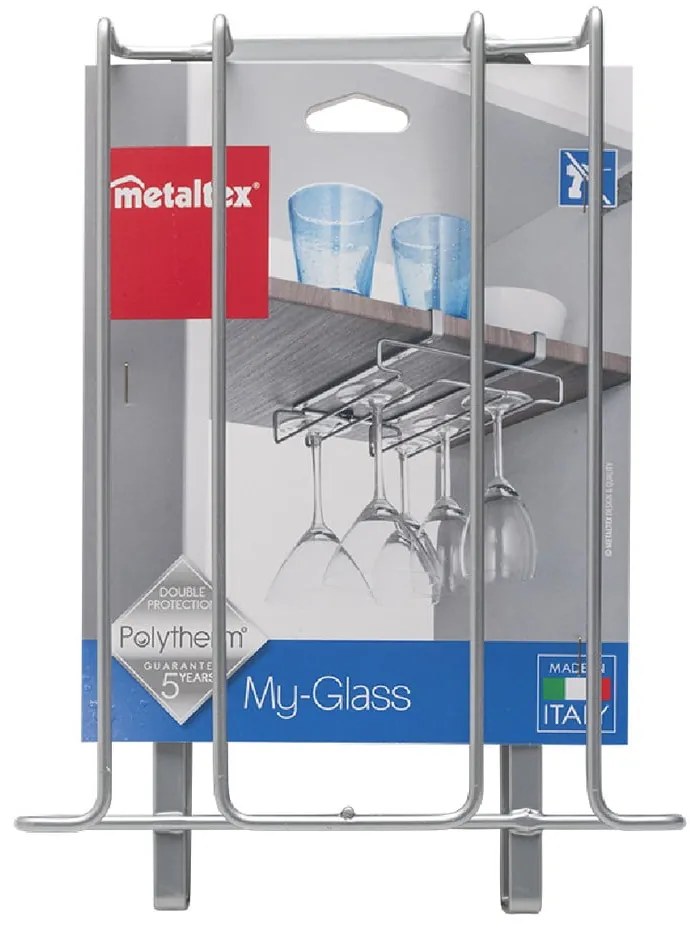 Závěsný držák na 8 skleniček Metaltex Glass, délka 20 cm