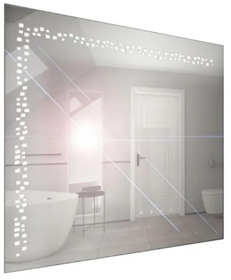 BPS-koupelny Zrcadlo závěsné s pískovaným motivem a LED osvětlením Nikoletta LED 7 Typ: dotykový vypínač a digitální display s hodinami, Rozměry (cm): 80x65 - (Nikoletta LED 7/80 TS-MW)