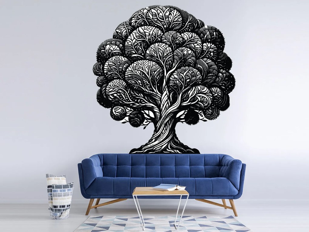 Moderní strom textilní přelepitelná samolepka na zeď arch 96 x 100 cm