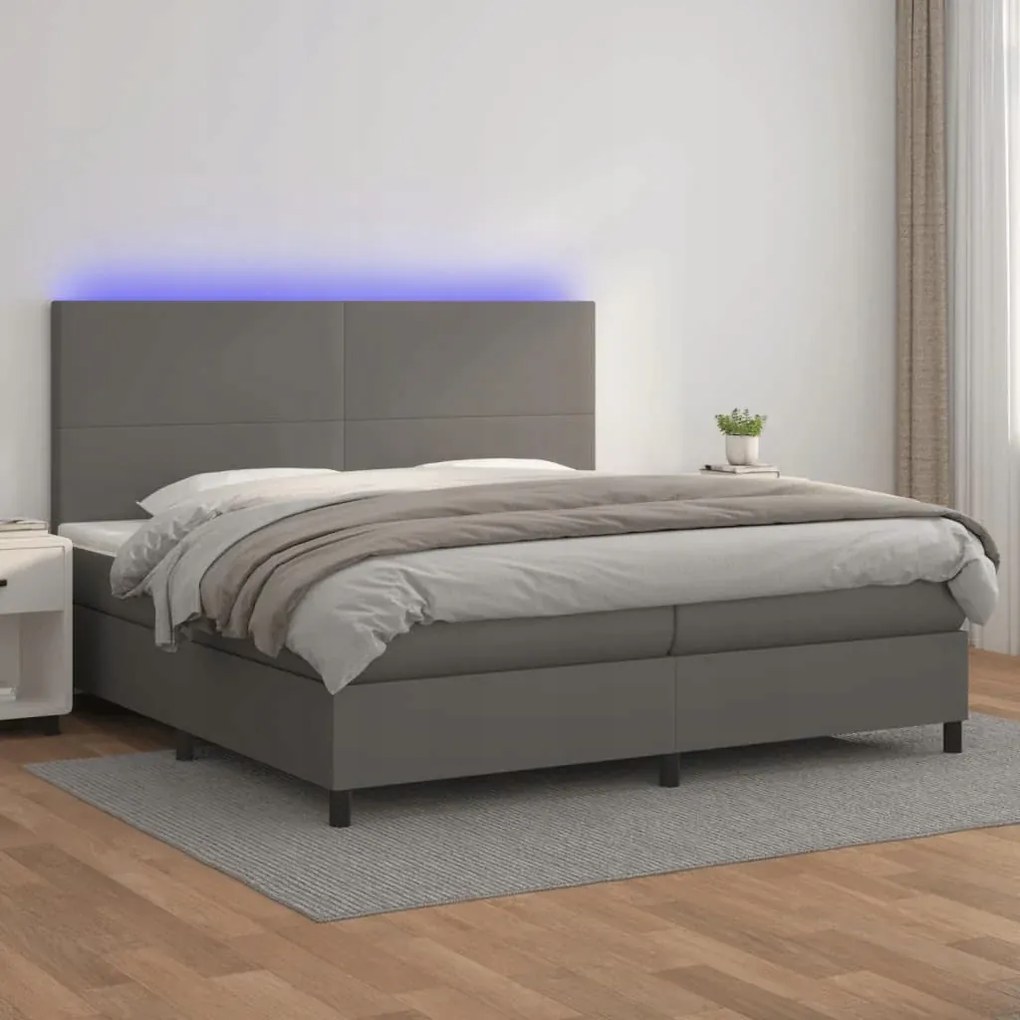 Fionshop 264252552 Box spring postel s matrací a Led šedá 200x200 cm uměl