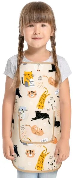 Bellatex Dětská zástěrka Kočičky béžová, žllutá, šedá rozměr 37 x 47 cm, pro děti ve věku 3 - 5 let