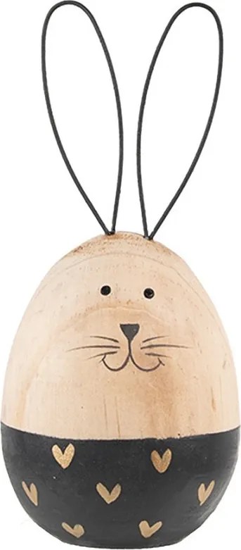 Černo-hnědá dřevěná dekorativní figurka vejce králík - Ø 6*14 cm