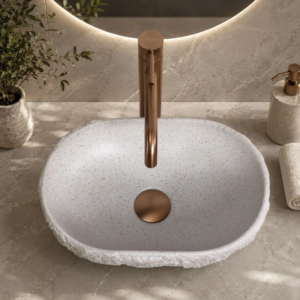 Rea Evora, oválné umyvadlo na desku, 375x255x120mm, béžová-imitace kamene, REA-U3225