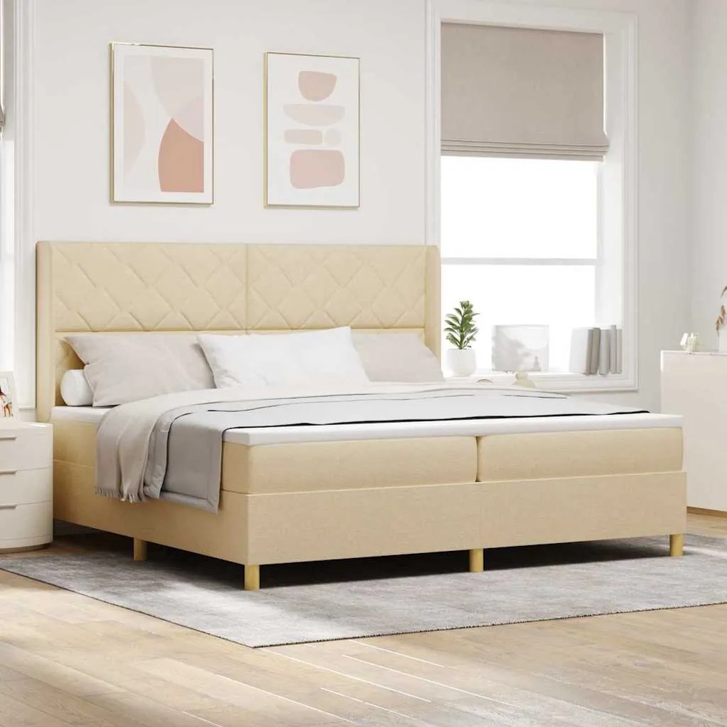Postel s boxspringem s čelo Krémová 200 x 200 cm textil 3341922