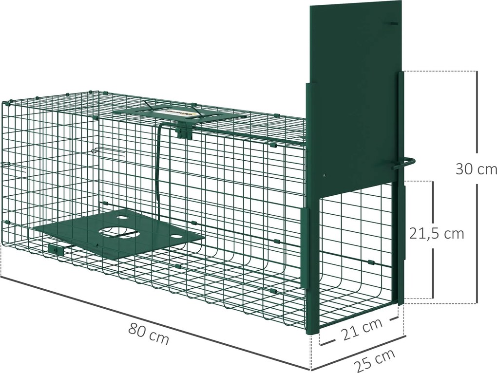 Outsunny Záchytná past na živé zvířata z oceli s 1 vchodem pro potkany a myši rozměr 80L x 25W x 30H cm tmavě zelená