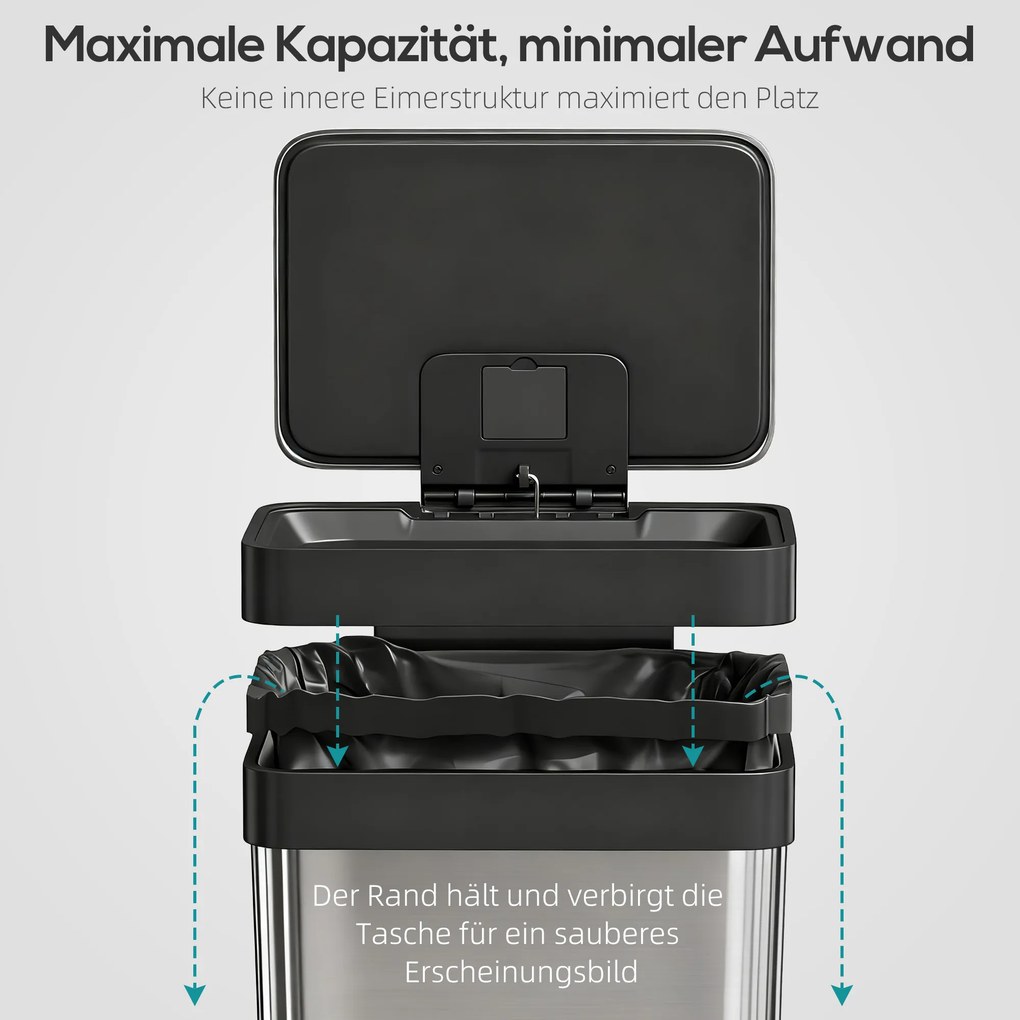 odpadkový koš 60 l s nožním pedálem, nerezový odpadkový koš s víkem s měkkým zavíráním, stříbrná barva