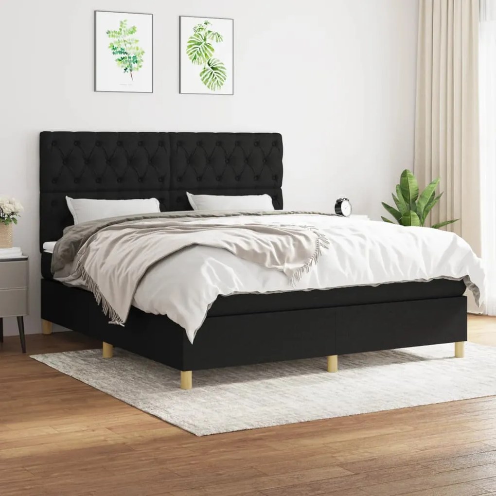 Box spring postel s matrací černá 160x200 cm textil 3142587